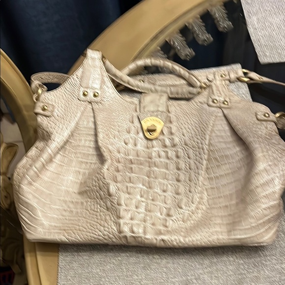 Brahmin | Bags | Brahmin Cream Crocodileembossed Satchel With Goldtone ...